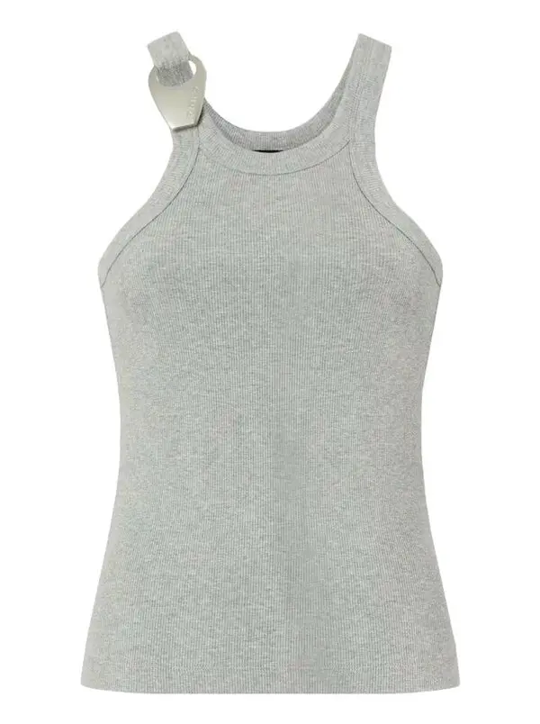Pinko Ribbed Cotton Tank Top With Logo Buckle Detail - Grey