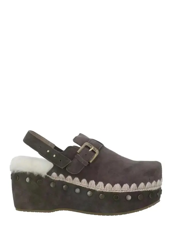 Mou Suede Clogs With Back Strap - Grey