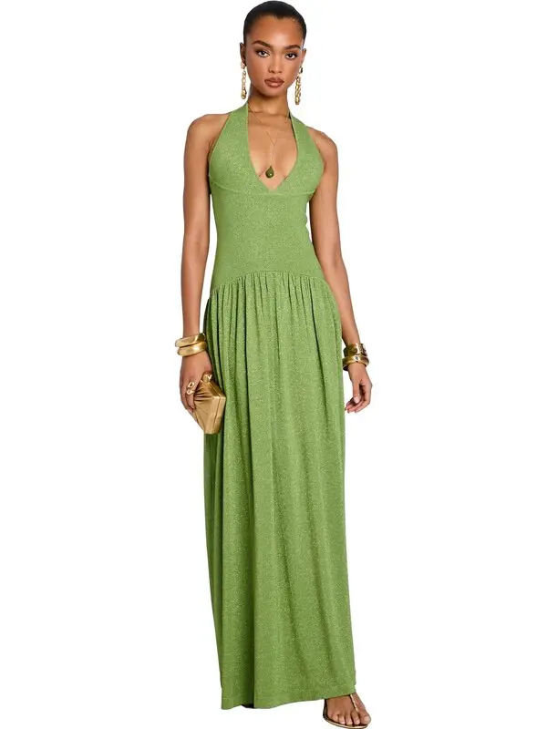 Retrofete Marcelle Maxi Knit Dress - Metallic Kiwi