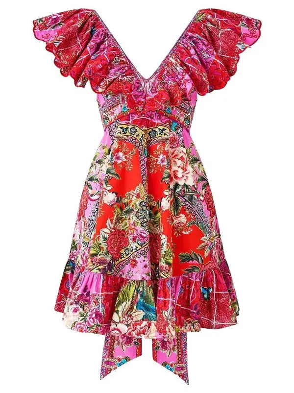 Camilla Frill V-neck Dress - Red