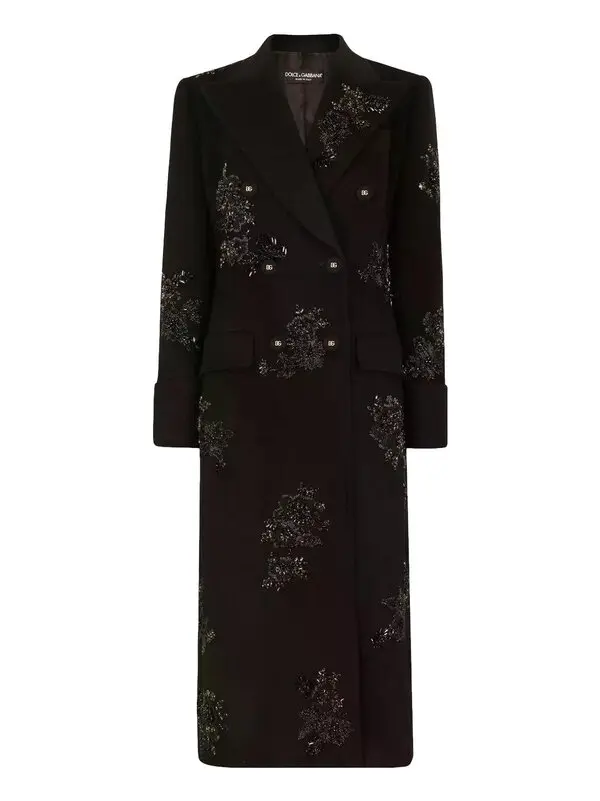 Dolce & Gabbana Embroidered Double-breasted Coat - Black