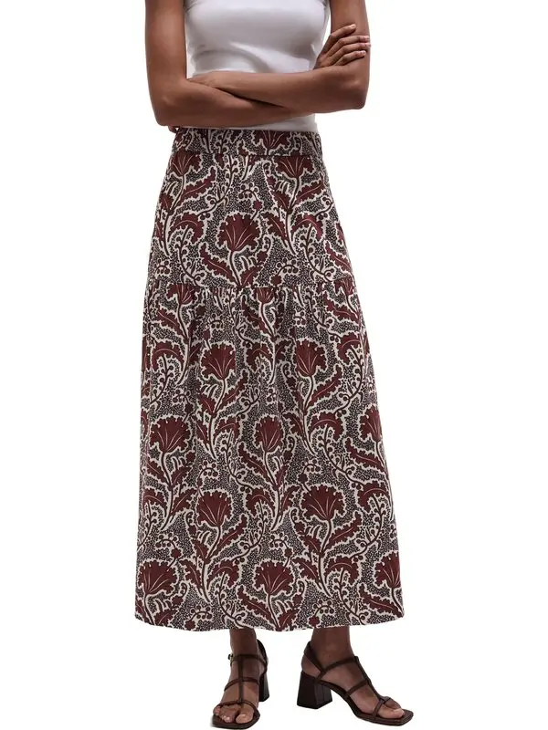 ME+EM Rising Wildflowers Print Tiered Maxi Skirt - Cinnamon Multi