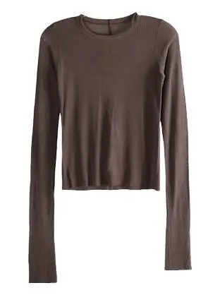 Rick Owens Cropped Rib Long Sleeve T-shirt - Brown