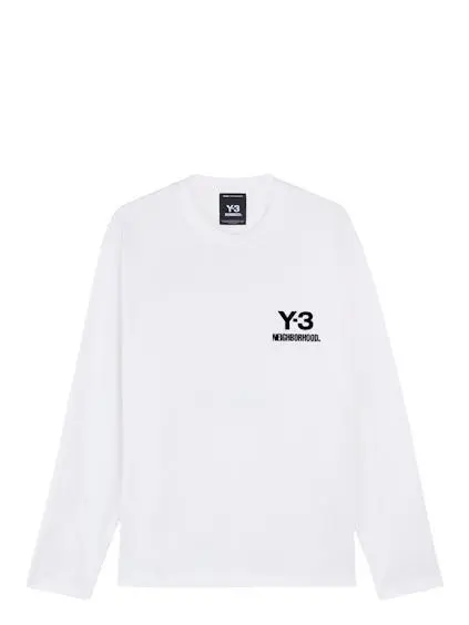 Adidas Y3 Nbhd Logo Long Sleeve Tee Shirt - Core White