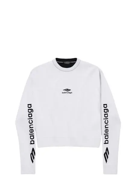 Balenciaga 3b Sports Icon Cropped Crewneck Sweatshirt - White/black