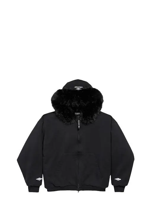 Balenciaga Fluffy Zip-up Fleece Hoodie - Washed Black