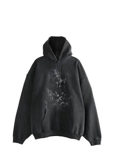 Vetements Jesus On A Cross Distressed Hoodie - Washed Out Black