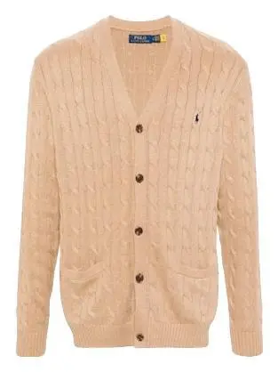Polo Ralph Lauren Cotton Cable Knit V-neck Cardigan - Camel Melange