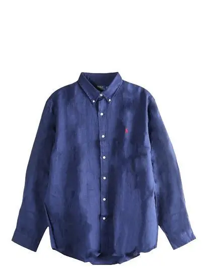 Polo Ralph Lauren Longsleeve Piece Dye Linen Sport Shirt - New Classic Navy Blue
