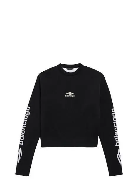Balenciaga 3b Sports Icon Cropped Crewneck Sweatshirt - Black/white