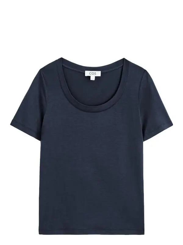 Cos Slim Silk T-shirt - Navy