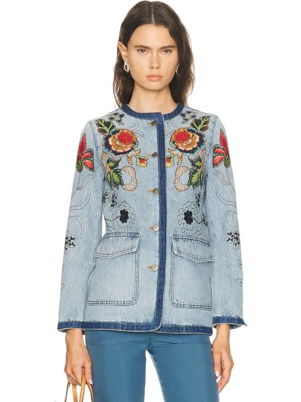 Valentino Garavani Embroidered Denim Jacket - Light Wash