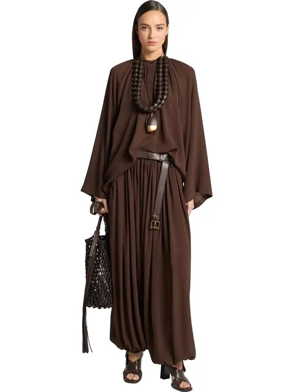 Michael Kors Silk Seersucker Sarouel Pants - Brown