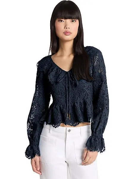 Michael Kors Corded Floral Lace Blouse - Blue