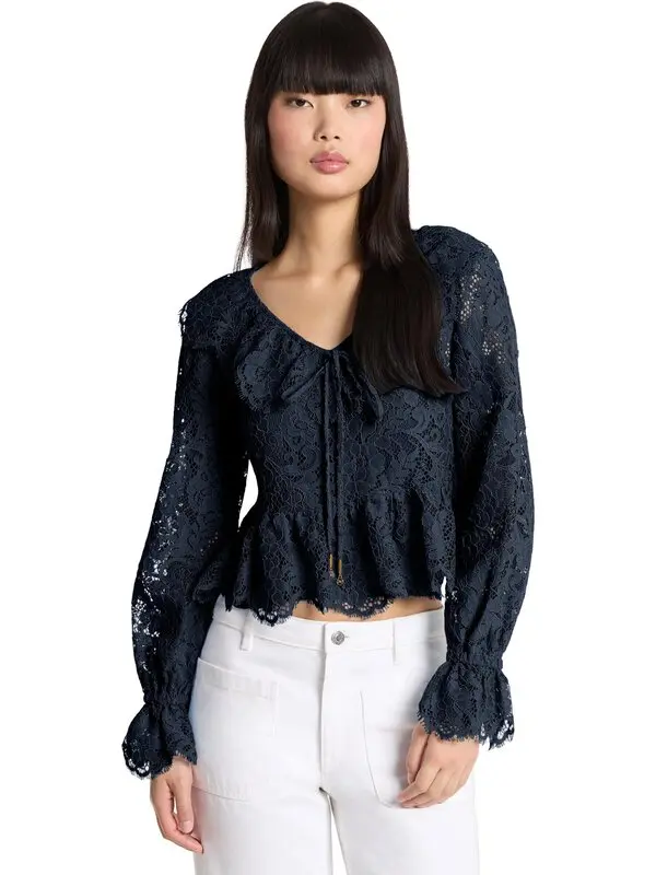 Michael Kors Corded Floral Lace Blouse - Blue