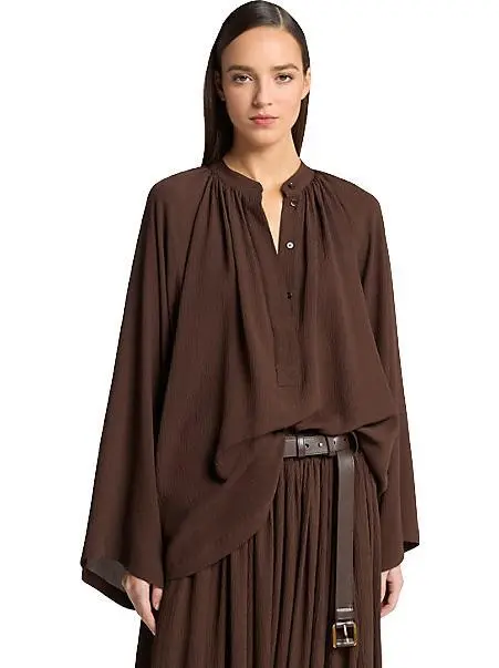 Michael Kors Silk Seersucker Poet Blouse - Brown