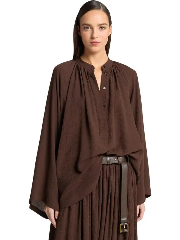 Michael Kors Silk Seersucker Poet Blouse - Brown