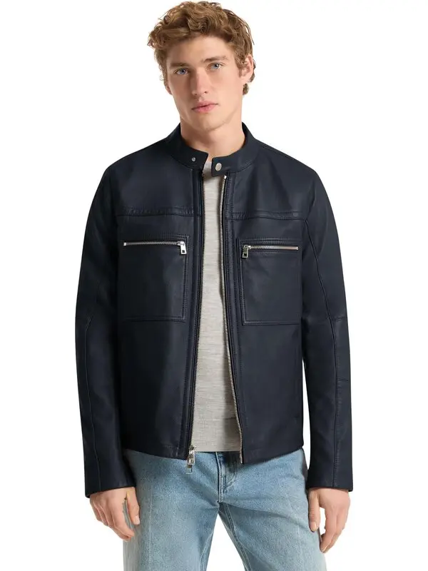 Michael Kors Leather Racer Jacket - Blue