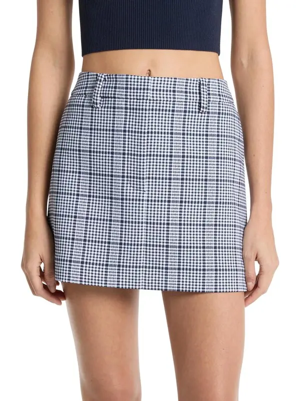 Michael Kors Plaid Stretch Crepe Trouser Mini Skirt In Size By - Blue