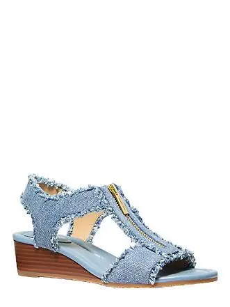 Michael Kors Berkley Frayed Denim Wedge Sandal - White
