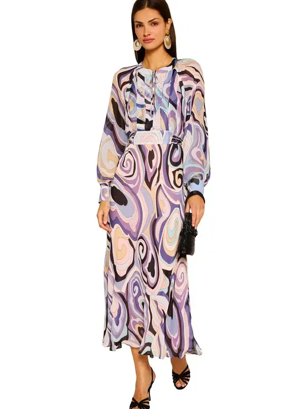Rixo Aero Marble Ocean Printed Midi Dress - Purple