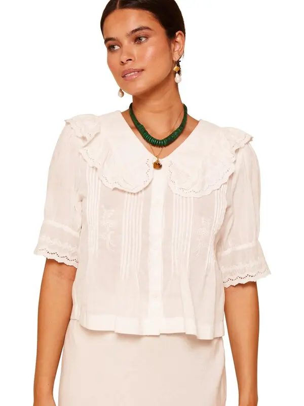 Rixo Quince Embroidered Blouse - White