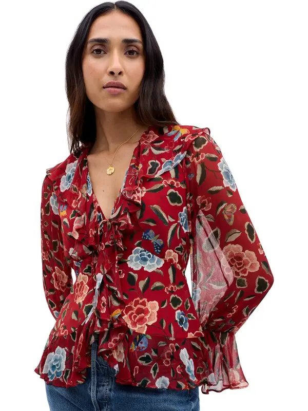 Rixo Ami Floral Blouse - Red