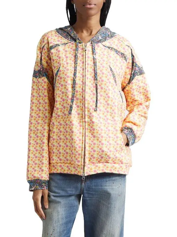 PAOLINA RUSSO Mixed Floral Print Full-zip Hoodie - Pink/cream Flower