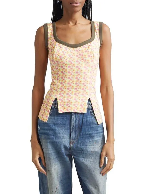 PAOLINA RUSSO Floral Rib Jersey Corset Top - Pink/cream Flower