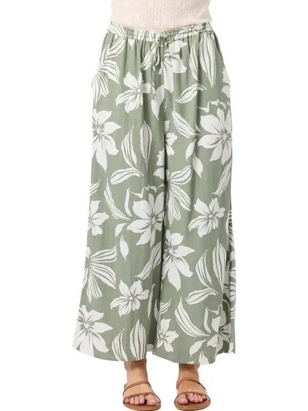 O'Neill Rosalie Floral Wide Leg Ankle Pants - Sea Spray