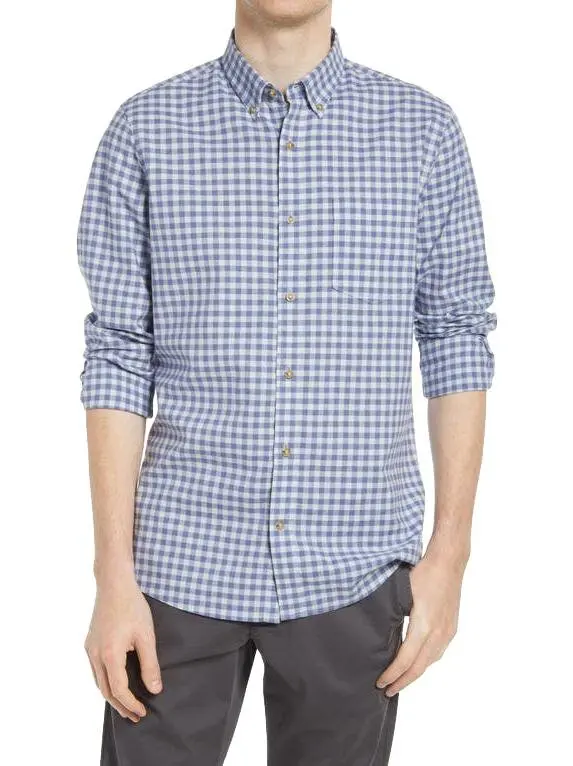Nordstrom Trim Fit Gingham Linen & Cotton Button-down Shirt - Blue Angelite - Blue Gigham