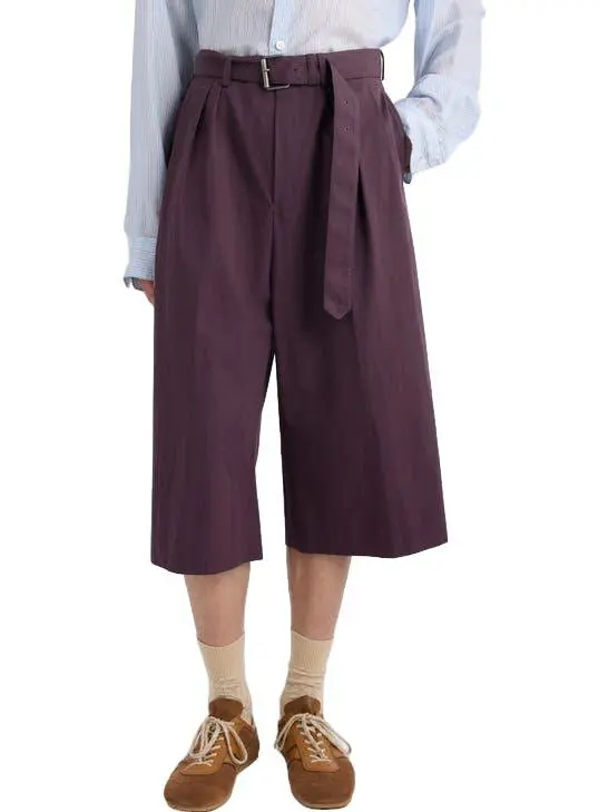 Dries Van Noten Belted Pleated Cotton Pants - Dark Purple