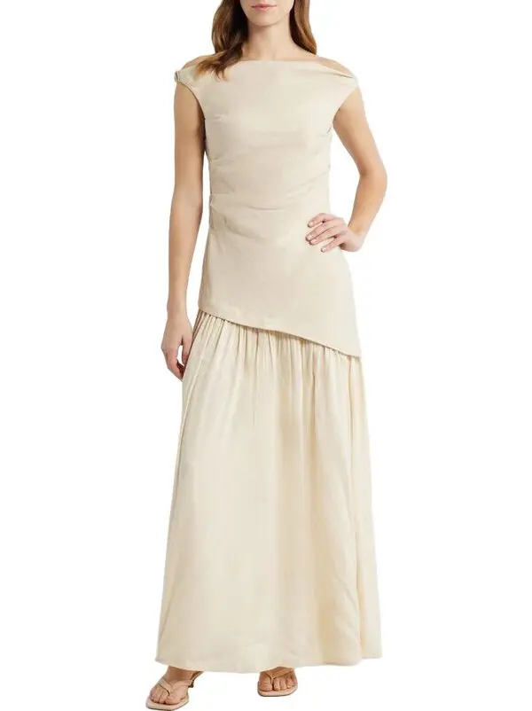 Faithfull The Brand Roma Asymmetric Off-the-shoulder Maxi Dress - Panna