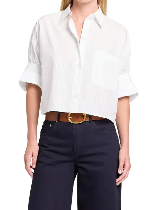 TWP Rolled Cuff Cropped Shirt - White/light Blue