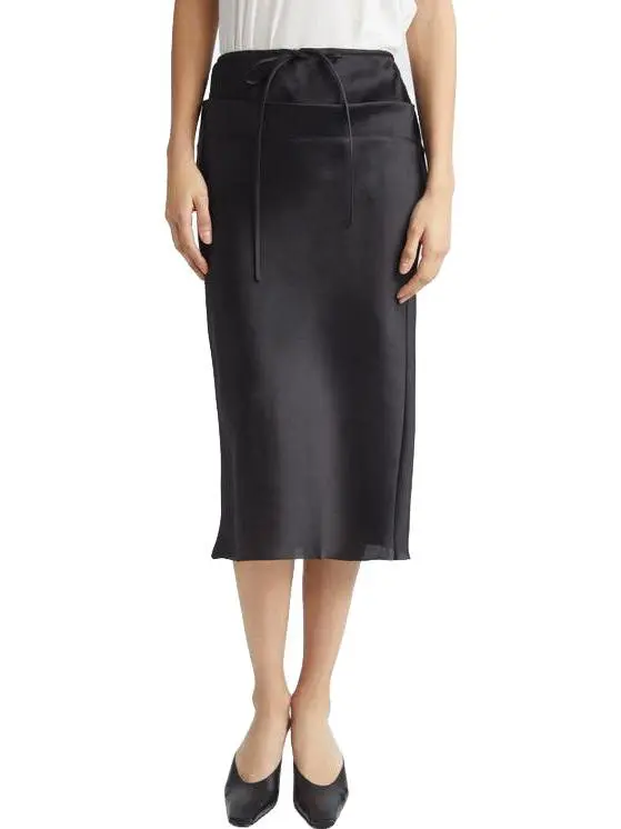GIA STUDIOS Silk Drawstring Column Skirt - Black