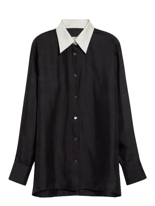 GIA STUDIOS Contrast Collar Button-up Shirt - Black