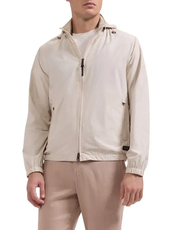 Bugatchi Water Repellent Packable Jacket With Removable Hood - Almond