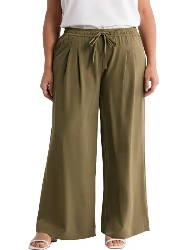 Lyssé Mae Pleated Drawstring Pants - Olive Leaf