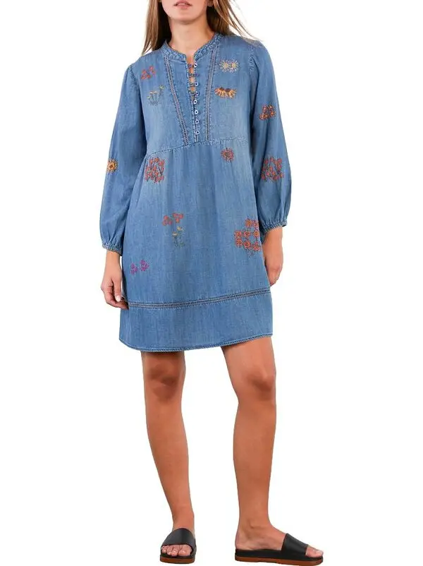 BILLY T Embroidered Denim Shirt Dress - Washed Denim