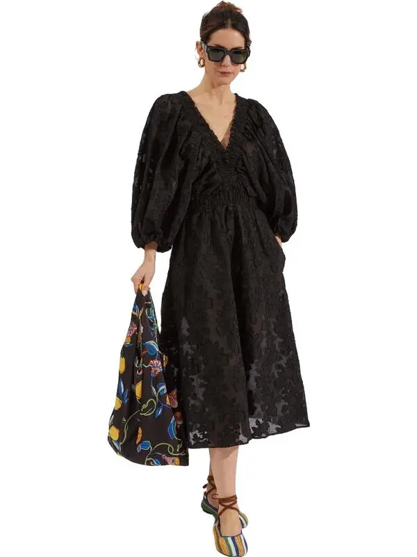 La DoubleJ Bayside Jacquard Voile Dress - Begonia Nero Black