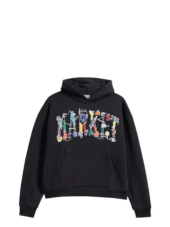 MARKET Work Of Arc Cotton Graphic Hoodie - Black