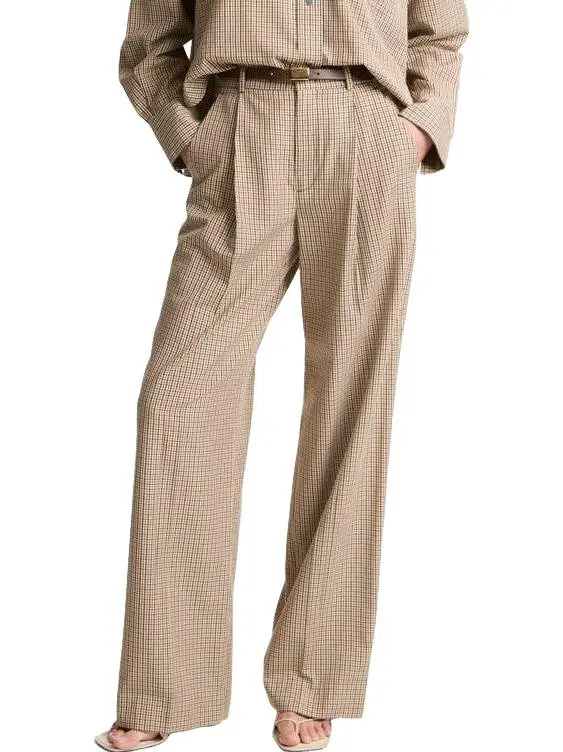 Vince Camille Check Wide-leg Pants - Light Wheatstone Check
