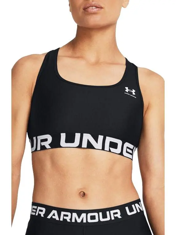 Under Armour Heatgear® Mid Racerback Logo Jacquard Sports Bra - Black//white
