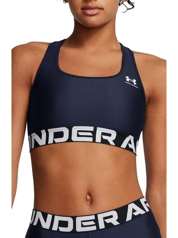 Under Armour Heatgear® Mid Racerback Logo Jacquard Sports Bra - Midnight Navy//white