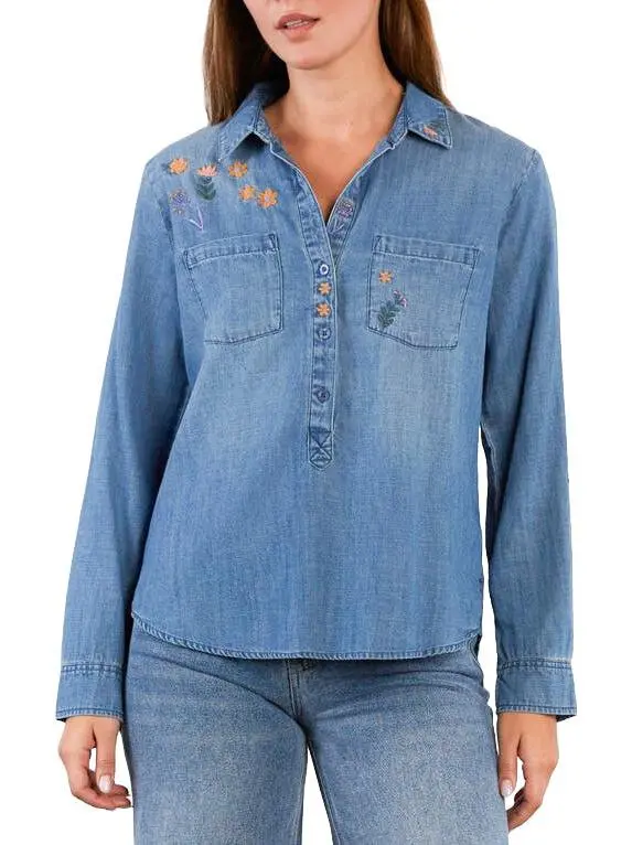 BILLY T Floral Embroidered Shirt - Denim