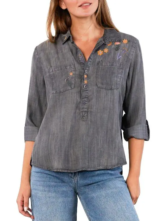 BILLY T Floral Embroidered Shirt - Smoked Pearl