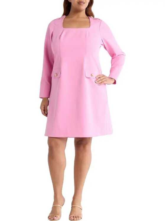 TAHARI ASL Long Sleeve Crepe Sheath Dress - Flamingo