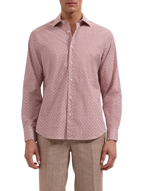 Bugatchi Axel Shaped Fit Mosaic Print Stretch Cotton Button-up Shirt - Sienna