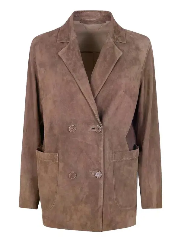 SALVATORE SANTORO Leather Double-breasted Jacket - Brown