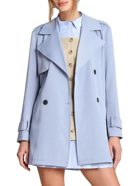 Avec Les Filles Double Breasted Short Trench Coat - Blue Bell